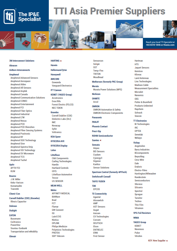 TTI Asia Premier Suppliers Line Card | TTI Asia